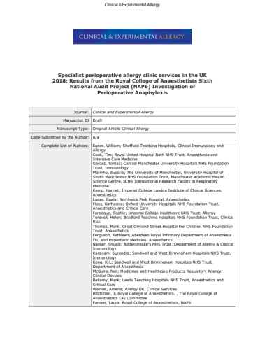 NAP6: Perioperative Anaphylaxis | The Royal College of Anaesthetists